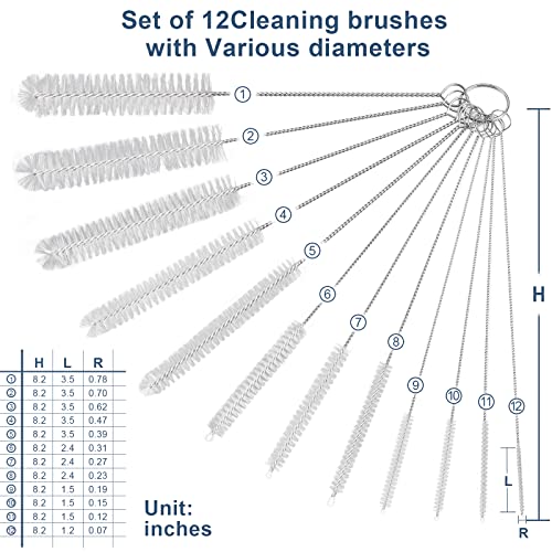 Ixiaoyoo Straw Cleaner Brushes Sets, 12 Pieces 8.2 Inch Botthle Cleaning Brush and Nylon Tube Brush Brush Kit for Sippy Cup, Tumbler, Water Bottle, Drinking Straw (White)