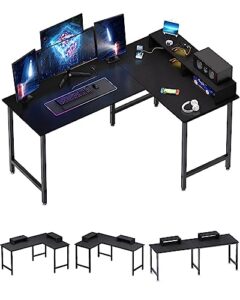 minosys l shaped computer desk - 58" gaming desk, reversible corner desk, home office writing desk with monitor stand shelf, space-saving modern simple wooden desk, black