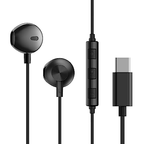 PALOVUE USB C Headphones Earbuds, Type C Magnetic Earphones with Microphone Compatible with Samsung Galaxy S23 S22 S21 Ultra S20 FE Note 20 10 A53 A54, Google Pixel 7 6 5 4, One Plus, Black