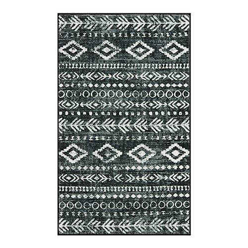 Lahome Farmhouse Moroccan Throw Rug, Washable 3x5 Bedroom Rugs Non Skid Home Office Area Rug Low-Pile Laundry Room Mat, Bohemian Tribals Soft Kids Playroom Nursery Room Floor Carpet