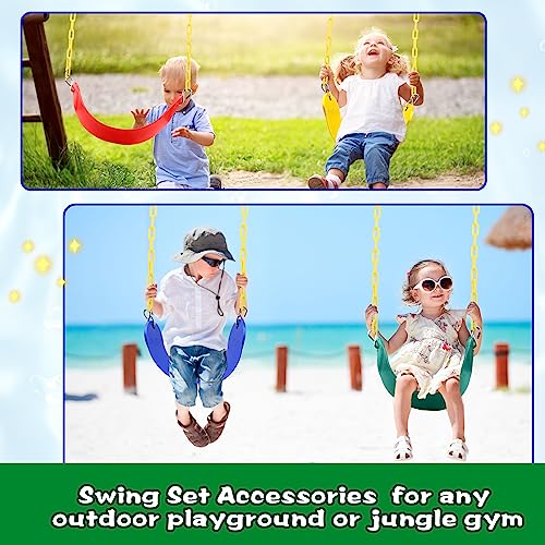 Puteraya 4 Pack High Back Full Bucket Swing Seat and Kids Swing Board Seat with Plastic Coated Chains and Carabiner for Baby Boys Girls Backyard Playground Outdoor Playset