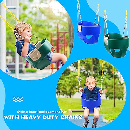 Puteraya 4 Pack High Back Full Bucket Swing Seat and Kids Swing Board Seat with Plastic Coated Chains and Carabiner for Baby Boys Girls Backyard Playground Outdoor Playset