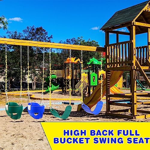 Puteraya 4 Pack High Back Full Bucket Swing Seat and Kids Swing Board Seat with Plastic Coated Chains and Carabiner for Baby Boys Girls Backyard Playground Outdoor Playset