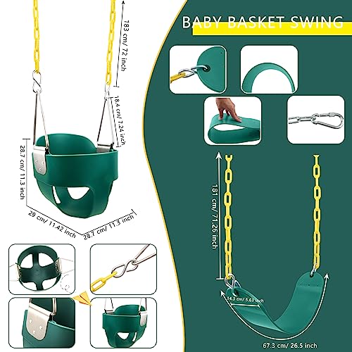 Puteraya 4 Pack High Back Full Bucket Swing Seat and Kids Swing Board Seat with Plastic Coated Chains and Carabiner for Baby Boys Girls Backyard Playground Outdoor Playset