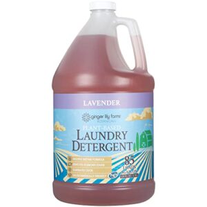 ginger lily farms botanicals plant-based liquid laundry detergent, lavender, concentrated formula, he compatible, 85 loads, 1 gallon (128 fl. oz.)