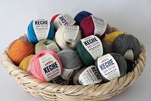 Keche Cotton Yarn, 60% Cotton 40% Acrylic Yarn, Soft Cotton Yarn for Crochet and Knitting, Amigurumi Yarn 1 Skein/Ball 1.76 Oz (50g) / 180 Yrds (165m) - Pink