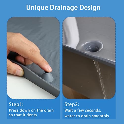 Under Sink Mat for Kitchen Waterproof, 34" x 22" Flexible Silicone Under Sink Liner with Drain Hole, Hold up to 3 Gallons of Liquids, Cabinet Protector Mats for Kitchen Bathroom Drip Tray, Grey