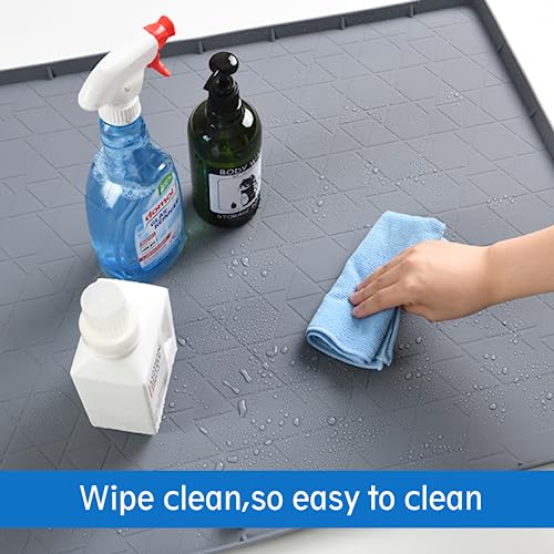 Under Sink Mat for Kitchen Waterproof, 34" x 22" Flexible Silicone Under Sink Liner with Drain Hole, Hold up to 3 Gallons of Liquids, Cabinet Protector Mats for Kitchen Bathroom Drip Tray, Grey