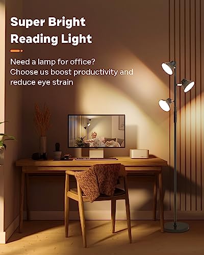 SIBRILLE [Upgraded] LED Floor Lamp, 36W Dimmable Standing Lamp with Remote & Touch Control, 2700K-6500K, Modern Tree Floor Lamp with 3 Rotatable Lights, Floor Lamps for Living Room, Bedroom, Office