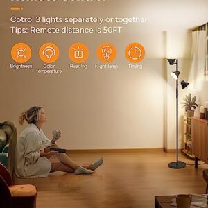 SIBRILLE [Upgraded] LED Floor Lamp, 36W Dimmable Standing Lamp with Remote & Touch Control, 2700K-6500K, Modern Tree Floor Lamp with 3 Rotatable Lights, Floor Lamps for Living Room, Bedroom, Office