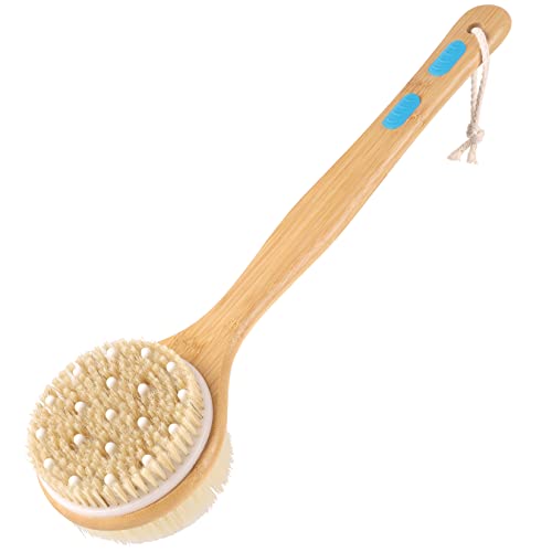 Shower Brush for Body, Coolbird Back Scrubber for Shower Brush with Soft and Stiff Bristles, Bath Dual-Sided Long Handle, Solid Wood Frame & Boar Hair Exfoliating Brush for Wet Brush Dry Brush