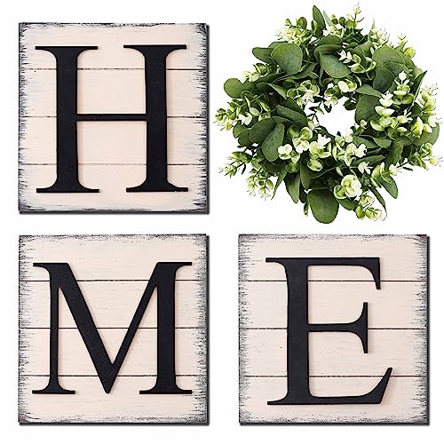 Farmhouse Wall Decor Room Decor Wood Home Sign with Artificial Eucalyptus for O, Rustic Hanging Wooden Sign with Letters Decorative Home Decor Clearance Living Room Decor