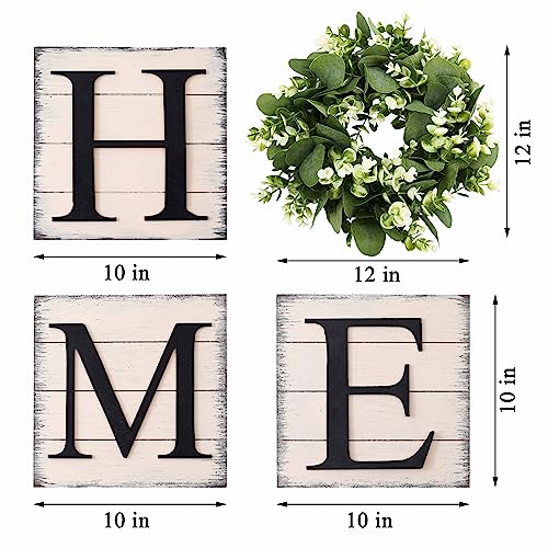 Farmhouse Wall Decor Room Decor Wood Home Sign with Artificial Eucalyptus for O, Rustic Hanging Wooden Sign with Letters Decorative Home Decor Clearance Living Room Decor