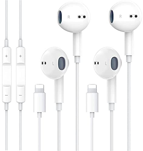 2 Packs-Apple Earbuds for iPhone Headphones Wired Earphones [Apple MFi Certified](Built-in Microphone & Volume Control) Noise Isolating Headsets for iPhone 13/12/11/XR/XS/X/8/Support All iOS System