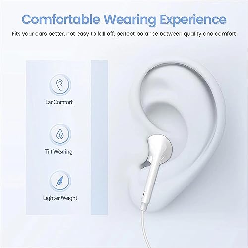 2 Packs-Apple Earbuds for iPhone Headphones Wired Earphones [Apple MFi Certified](Built-in Microphone & Volume Control) Noise Isolating Headsets for iPhone 13/12/11/XR/XS/X/8/Support All iOS System