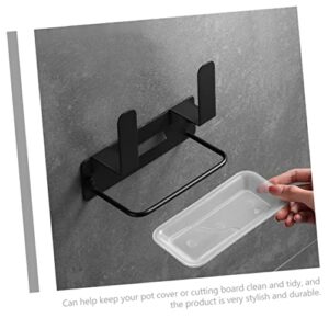 Cabilock 1 Set Wall Mounted Pot Lid Rack Stainless Steel Sheet Pans Stainless Steel Cutting Board Wall Bracket Hanging Pot Rack Hanger Pot Lid Stand Cabinet Door Lid Organizer Pp Black Tray