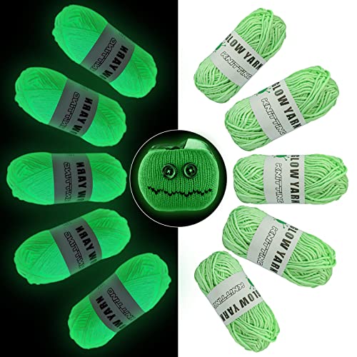 DIY Glow in The Dark Yarn 5 Rolls Yarn for Crocheting, Glow in The Dark Yarn for Crochet,Glow Yarn for Knitting,Crocheting for Crochet DIY Arts and Crafts Sewing Beginners,Suitable for Party,Halloween