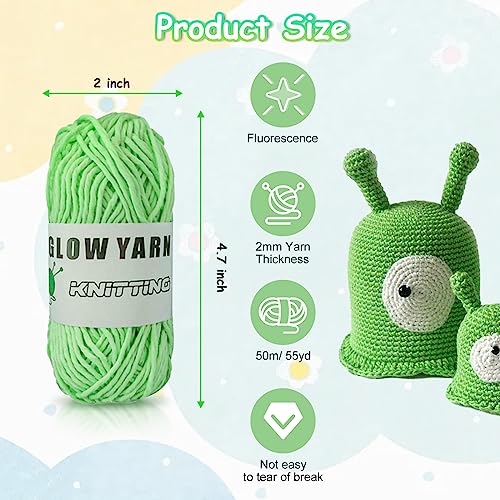 DIY Glow in The Dark Yarn 5 Rolls Yarn for Crocheting, Glow in The Dark Yarn for Crochet,Glow Yarn for Knitting,Crocheting for Crochet DIY Arts and Crafts Sewing Beginners,Suitable for Party,Halloween