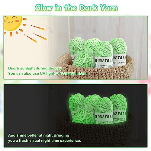 DIY Glow in The Dark Yarn 5 Rolls Yarn for Crocheting, Glow in The Dark Yarn for Crochet,Glow Yarn for Knitting,Crocheting for Crochet DIY Arts and Crafts Sewing Beginners,Suitable for Party,Halloween