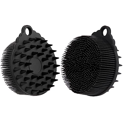 2Pack Silicone Body Scrubber, Qewro Dual-Sided Body Buffer Exfoliating Brush with Silicone Loofah, Scalp Exfoliator Hair Shampoo Skin Cleaning, Bath & Body Brushes for Men Women use in Shower