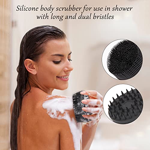 2Pack Silicone Body Scrubber, Qewro Dual-Sided Body Buffer Exfoliating Brush with Silicone Loofah, Scalp Exfoliator Hair Shampoo Skin Cleaning, Bath & Body Brushes for Men Women use in Shower