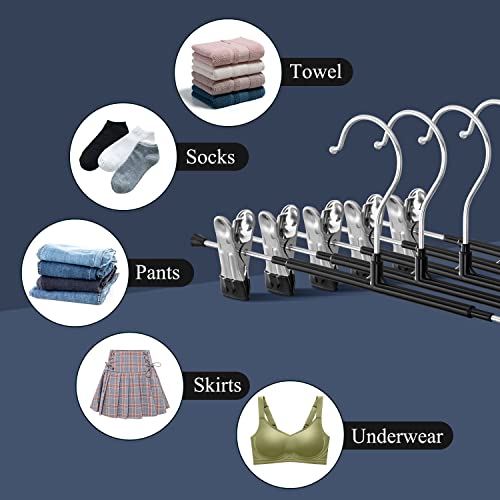 HWAJAN 14Inch Black Pants Hangers with Clips 10 Pack Adjustable Skirt Hangers for Women Non-Slip Trousers Hanger for Jeans Clothes Hangers for Pants Heavy Duty Space Saving Shorts Hangers