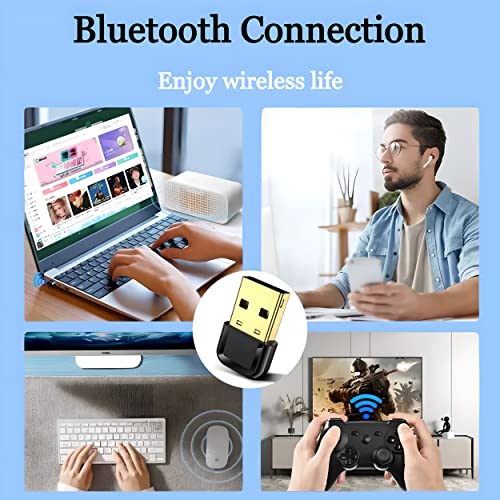 USB Bluetooth 5.3 Adapter, Dongle Receiver & Transmitter Plug & Play for Desktop PC, Laptop, Mouse, Keyboard, Printers, Headsets, Speakers, PS4 & Xbox Controllers, for Windows 11/10/8.1