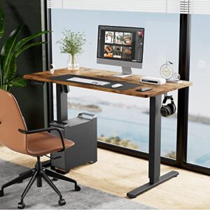 Sweetcrispy Height Adjustable Electric Ergonomic Design 55 x 24 Inch, Sit Desk with Splice Board, Standing Table Black Frame/Rustic Brown Desktop for Home Office, 4824in-2 Drawers