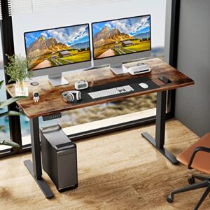 Sweetcrispy Height Adjustable Electric Ergonomic Design 55 x 24 Inch, Sit Desk with Splice Board, Standing Table Black Frame/Rustic Brown Desktop for Home Office, 4824in-2 Drawers