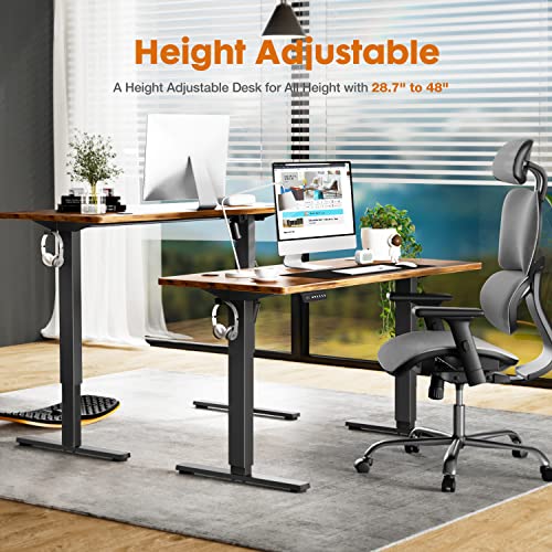 Sweetcrispy Height Adjustable Electric Ergonomic Design 55 x 24 Inch, Sit Desk with Splice Board, Standing Table Black Frame/Rustic Brown Desktop for Home Office, 4824in-2 Drawers