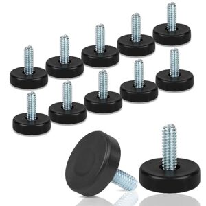 coidea 1/4" thread furniture feet levelers, 12 pcs adjustable furniture feet threaded screw in, leveling feet screw on furniture glide leveling for table, cabinets, chairs, stool legs(1/4"-20)