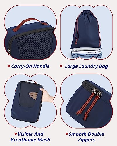 Packing Cubes for Suitcases, BAGSMART 6 Carry On Suitcase Organizer Bags Set Travel Packing Cubes for Women, Lightweight Luggage Organizer Bags with Shoe Bag & Luandry Bag,Navy Blue