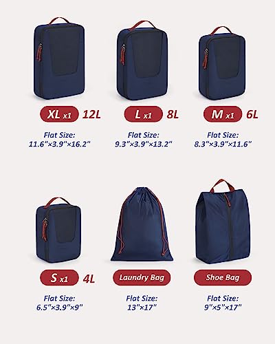 Packing Cubes for Suitcases, BAGSMART 6 Carry On Suitcase Organizer Bags Set Travel Packing Cubes for Women, Lightweight Luggage Organizer Bags with Shoe Bag & Luandry Bag,Navy Blue