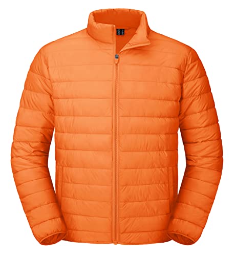 MAGCOMSEN Puffer Jacket Men Packable Down Jacket Lightweight Winter Coats Waterproof Insulated Jacket Orange 2XL