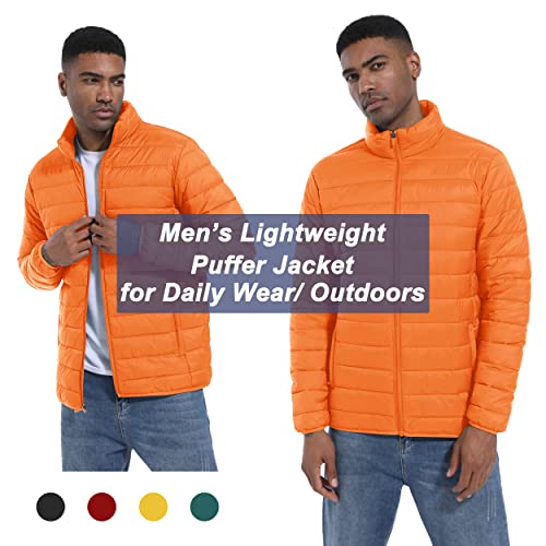 MAGCOMSEN Puffer Jacket Men Packable Down Jacket Lightweight Winter Coats Waterproof Insulated Jacket Orange 2XL