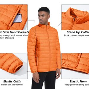 MAGCOMSEN Puffer Jacket Men Packable Down Jacket Lightweight Winter Coats Waterproof Insulated Jacket Orange 2XL