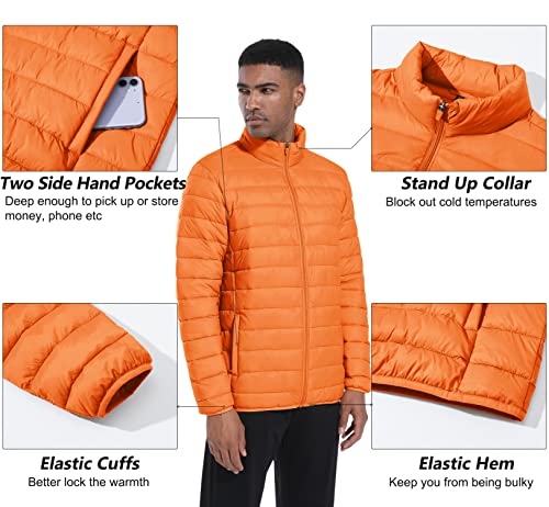 MAGCOMSEN Puffer Jacket Men Packable Down Jacket Lightweight Winter Coats Waterproof Insulated Jacket Orange 2XL