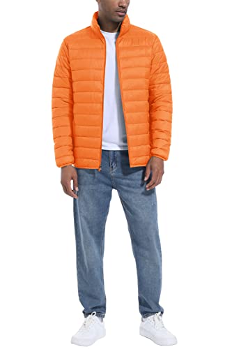 MAGCOMSEN Puffer Jacket Men Packable Down Jacket Lightweight Winter Coats Waterproof Insulated Jacket Orange 2XL