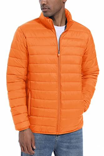 MAGCOMSEN Puffer Jacket Men Packable Down Jacket Lightweight Winter Coats Waterproof Insulated Jacket Orange 2XL