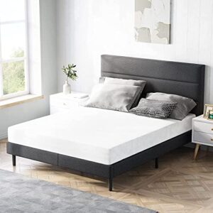 Molblly Queen Bed Frame with Headboard, Upholstered Platform Bed Frame, No Box Spring Needed, Non-Slip and Noise-Free, Easy Assembly, Dark Grey