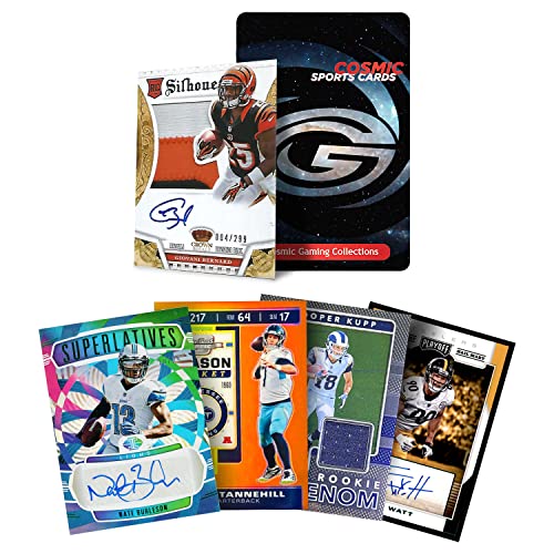 NFL Football Card Hits Mystery Pack | 5X Autograph, Jersey or Relic Cards Guaranteed | Unsorted & Unpicked | Genuine Chance to find Rare & Valuable Cards | Authentic | by Cosmic Gaming Collections