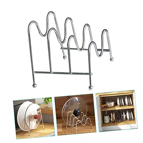 Gadpiparty Three Layer Pot Lid Rack Mug Holder Desk Topper Shelf Cutting Board Rack Organizer Desktop Stand Dishes Drying Rack Pan Cover Organizer Reusable Pot Lid Organizer Iron Wire Silver