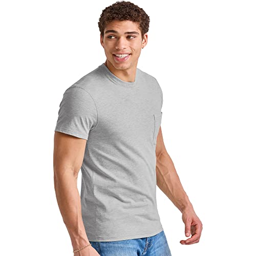 Hanes Originals Crewneck T-Shirt, 100% Cotton Pocket Tees for Men, Light Steel