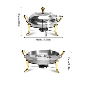 Stainless Chafing Dish Buffet Set with Visible Lid,Food Tray and Fuel Holder for Parties Buffet (Diameter: 28 CM),Gold