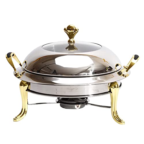 Stainless Chafing Dish Buffet Set with Visible Lid,Food Tray and Fuel Holder for Parties Buffet (Diameter: 28 CM),Gold