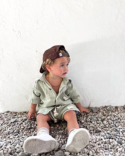 FYBITBO Toddler Baby Boy Summer Linen Shorts Outfits Solid Short Sleeve Button Down T-Shirt and Casual Shorts Clothes Set (Green, 18-24 Months)