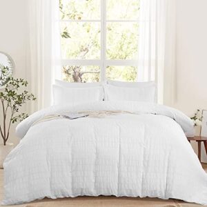 hombys oversized king duvet cover set 120"x120", striped textured seersucker duvet cover 3 pieces set, cream white boho duvet cover for all season with zipper closure,soft breathable duvet cover set