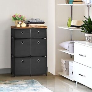 6 Cube Storage Organizer, Closet Organizers and Storage, Drawer Clothes Organizer Unit for Closet, Easy Assembly Closet Dresser for Bedroom, Dorm, Playroom, Hallyway, Black & Brown.(Top Not Wood)