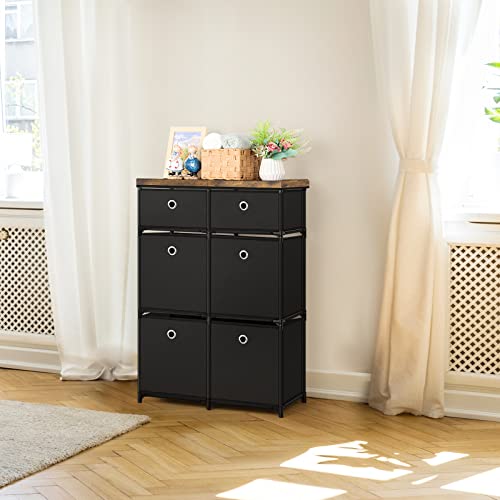 6 Cube Storage Organizer, Closet Organizers and Storage, Drawer Clothes Organizer Unit for Closet, Easy Assembly Closet Dresser for Bedroom, Dorm, Playroom, Hallyway, Black & Brown.(Top Not Wood)