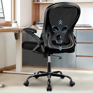 winrise office chair desk chair, ergonomic mesh computer chair home office desk chairs, swivel task chair mid back breathable rolling chair with adjustable lumbar support flip up armrest (black)